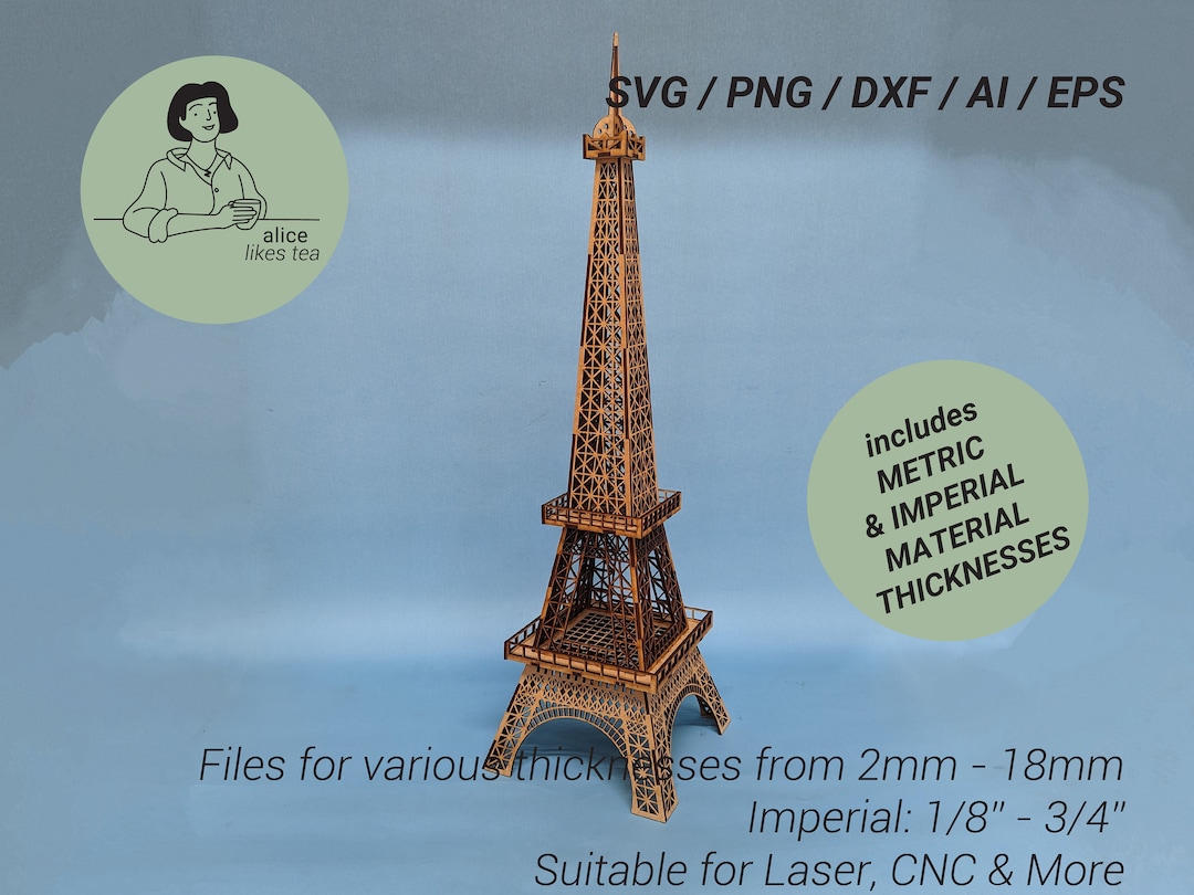 Eiffel Tower - Laser CNC File - DXF, DWG, Model for Plywood Mdf Acrylic ...