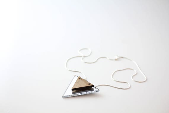 Triangle Pendant Walnut & Mirror Laser Cut Wood and | Etsy UK