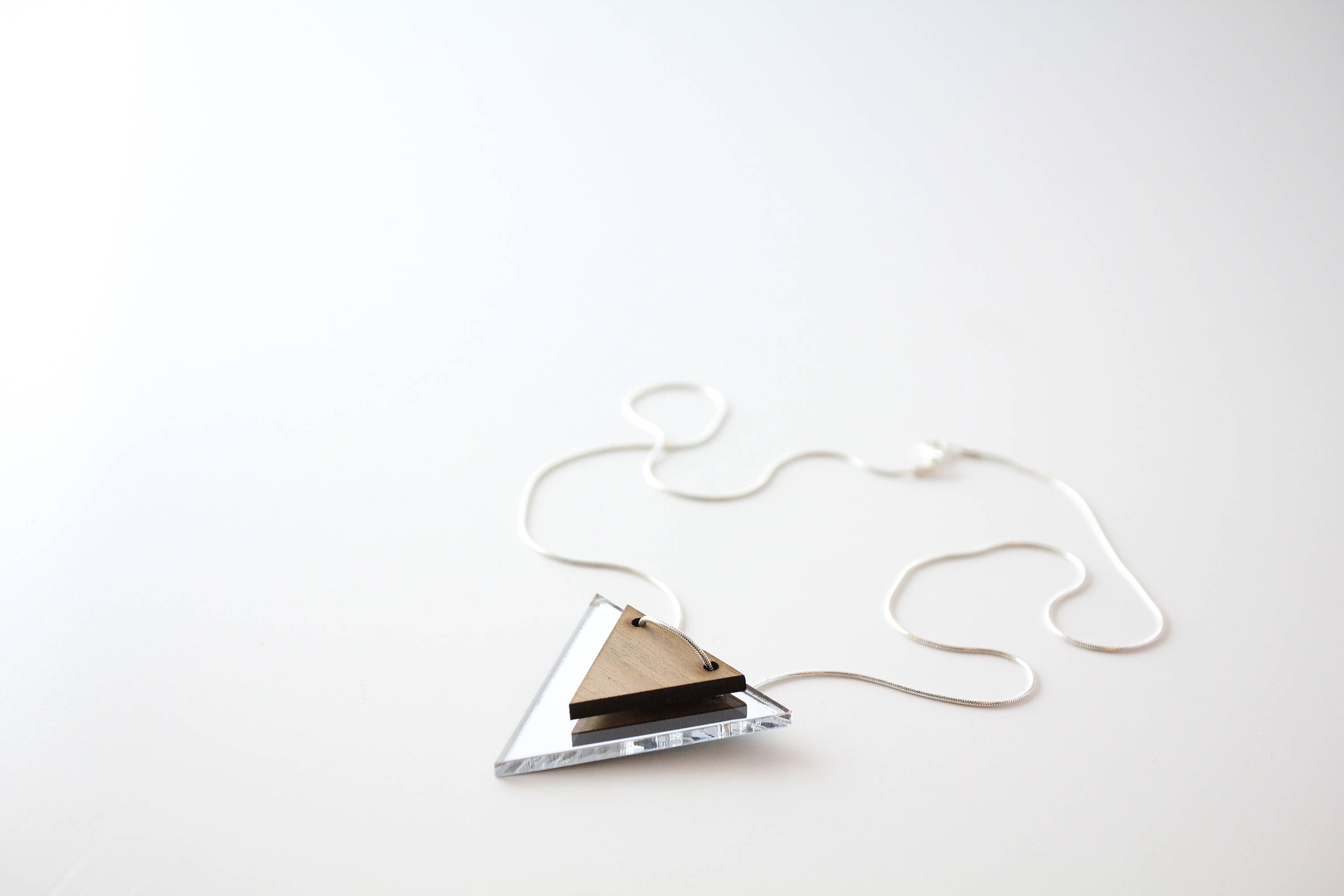 Triangle Pendant Walnut & Mirror Laser Cut Wood and - Etsy UK