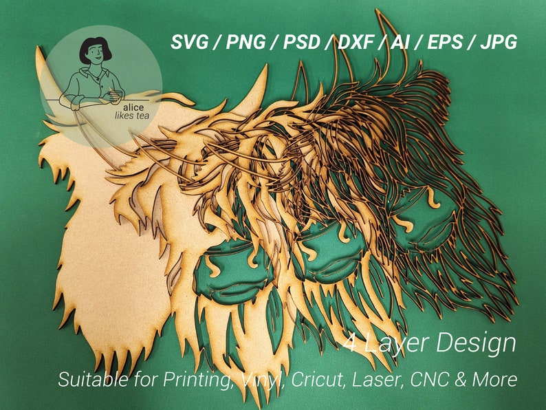 Highland Cow 3D Layered for Cardstock Colorful Cow - Etsy