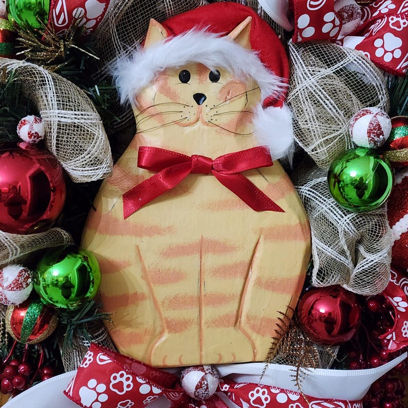 Orange Cat Christmas Wreath - Etsy