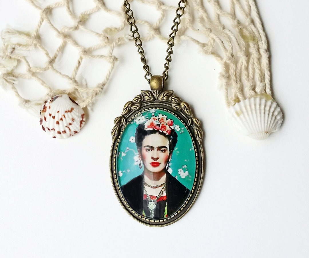 Frida Vintage Style Long Necklace, Turquoise Pendant With Frida, Frida ...