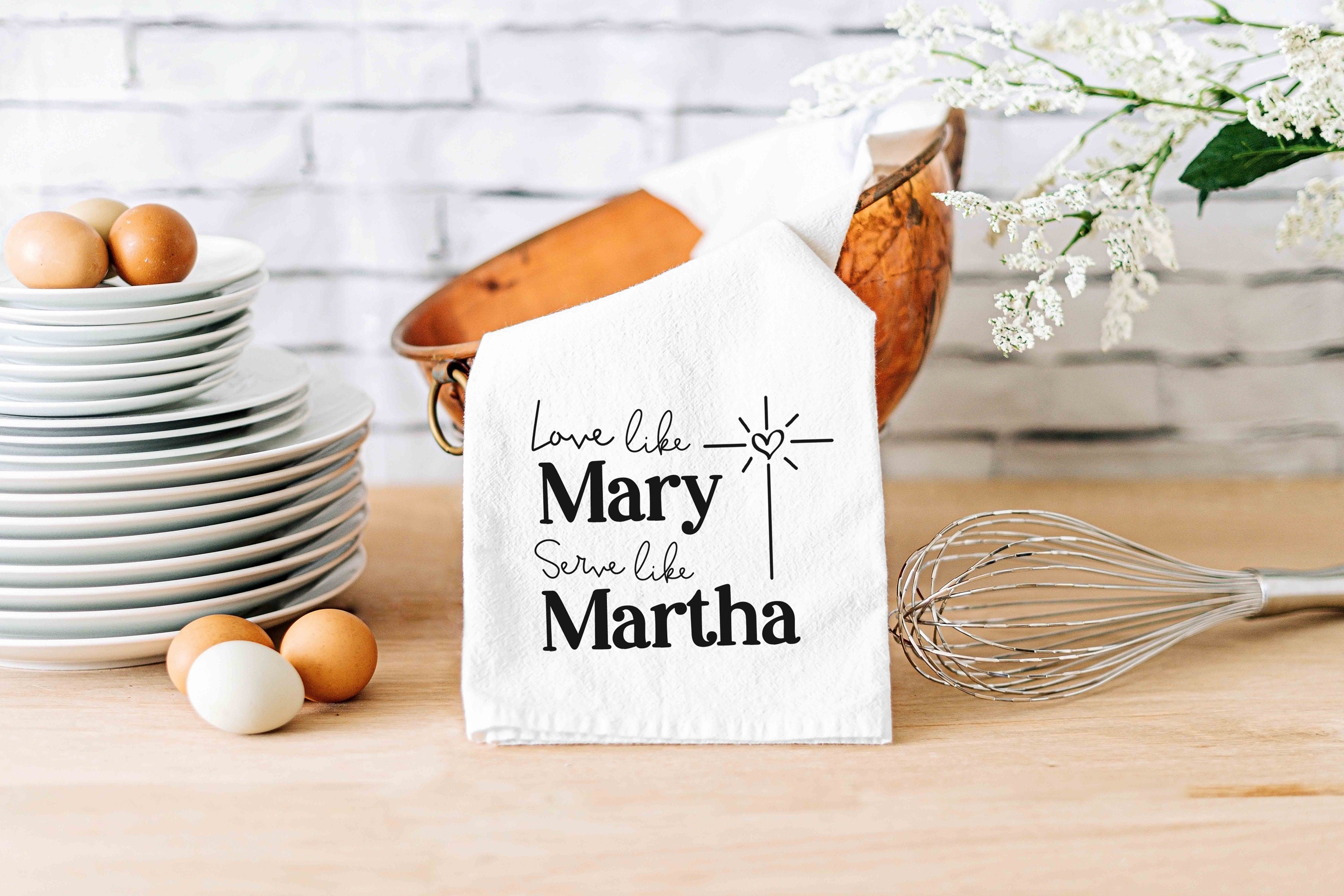 Christian Kitchen Towel - Love Like Mary, Serve Like Martha - Catholic ...