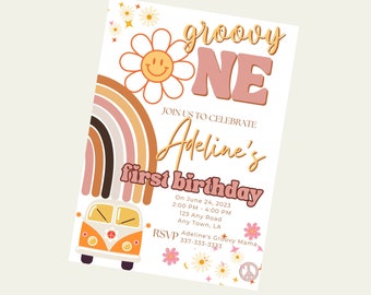 Groovy One Birthday Invitation, Groovy One, Birthday, 70's Theme ...