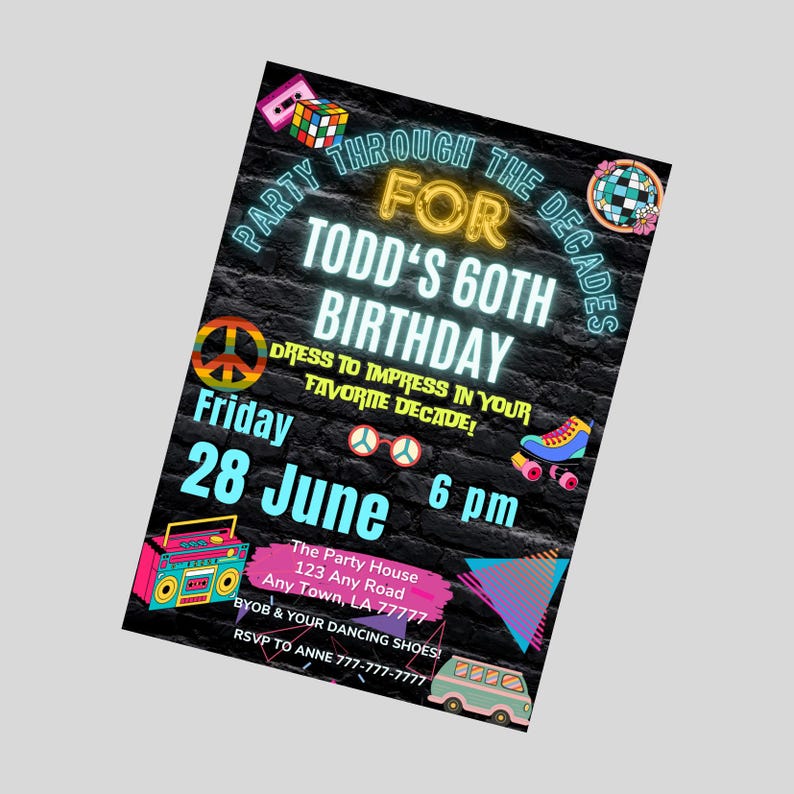 Decades Party, Decades Invitation, Retro Invitation - Etsy