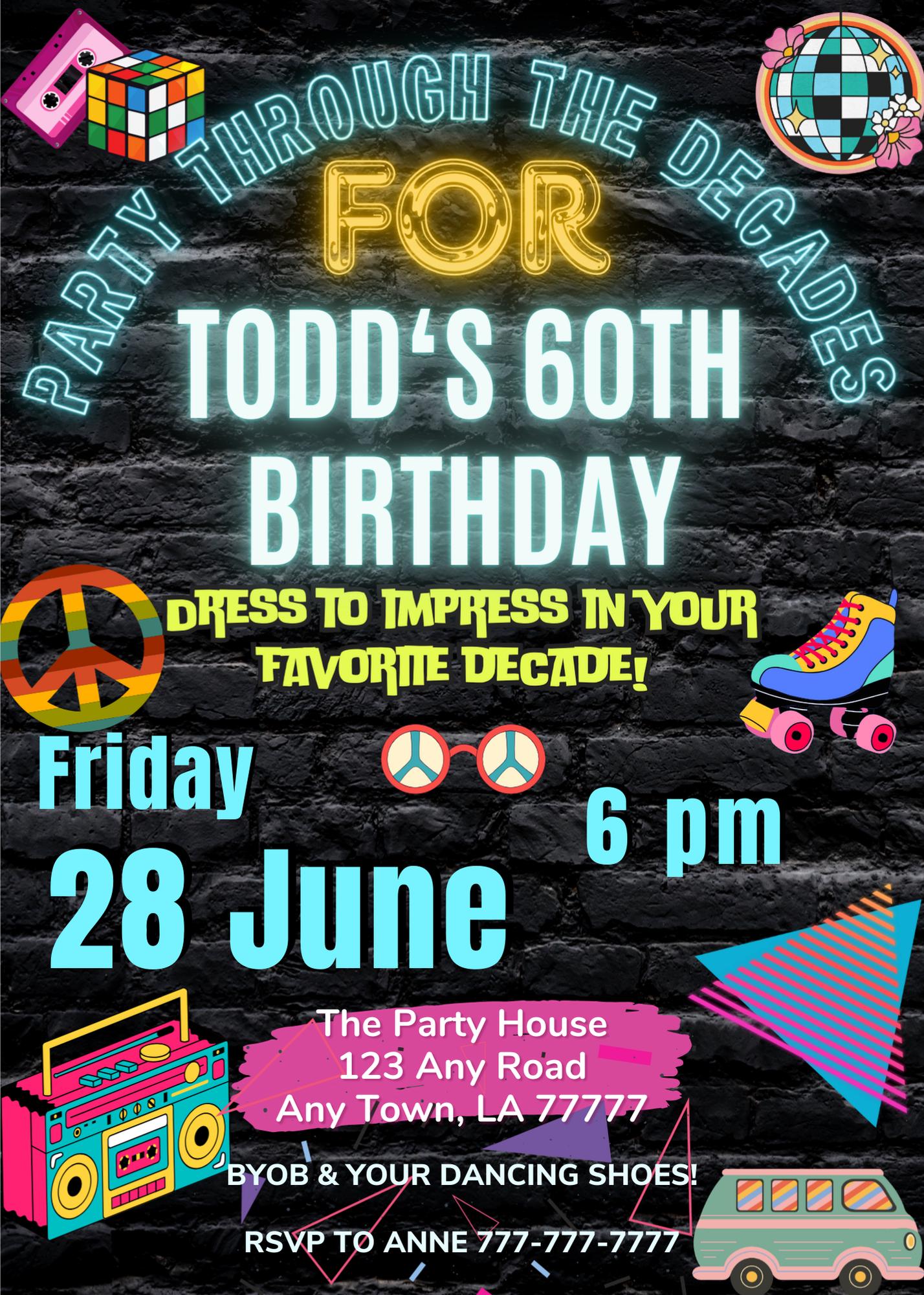 Decades Party, Decades Invitation, Retro Invitation - Etsy