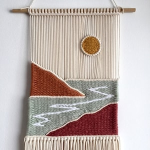 Mini Macrame Woven Wall Hanging: Landscape & Cloud Fiber Art - Etsy
