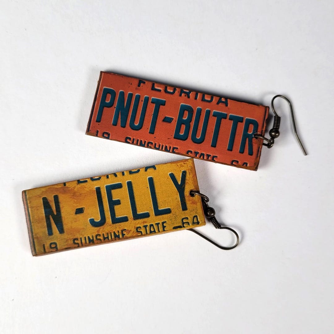 Peanut Butter & Jelly LICENSE PLATE EARRINGS Fun, Lightweight Earrings ...