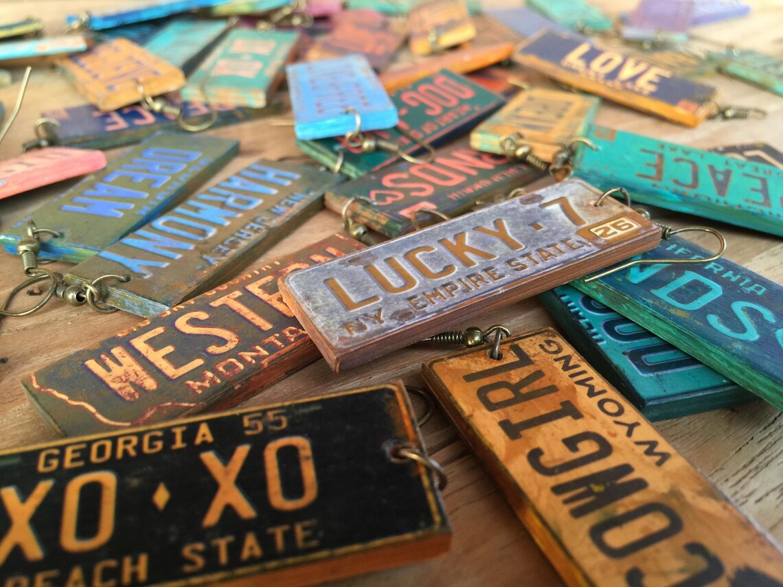 COWGIRL EARRINGS Rustic License Plates With a Wild West Theme ...