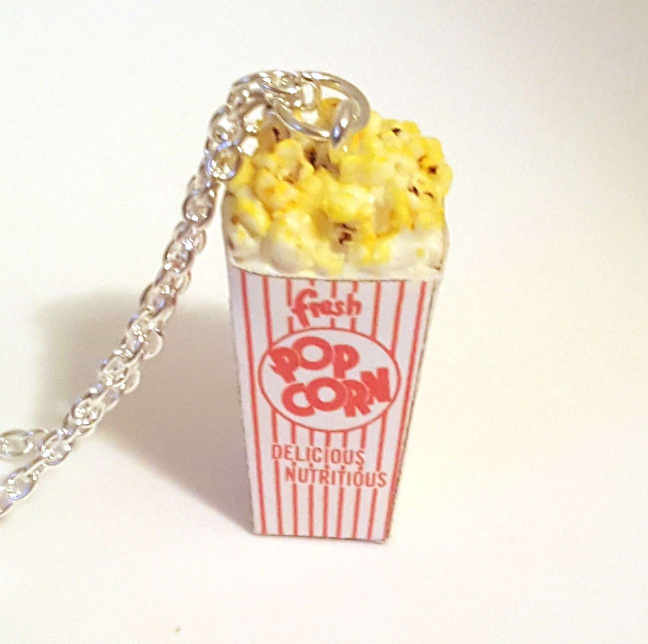 Miniature Food Movie Popcorn Necklace With Silver Plated Chain - Etsy