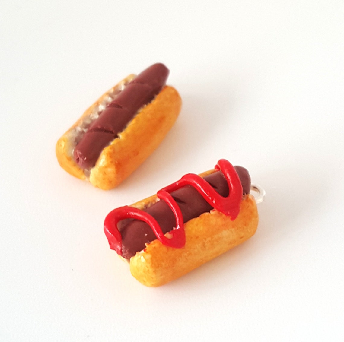 Miniature Classic Hot Dog Charm or Necklace, Polymer Clay Hot Dog Charm ...