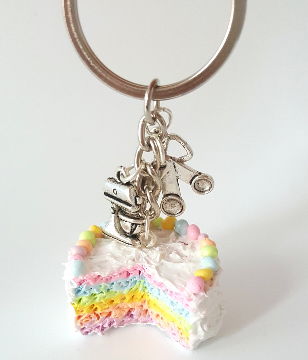 Miniature Cute Baker Charm Pastel Rainbow Cake Keychain Best Friend ...