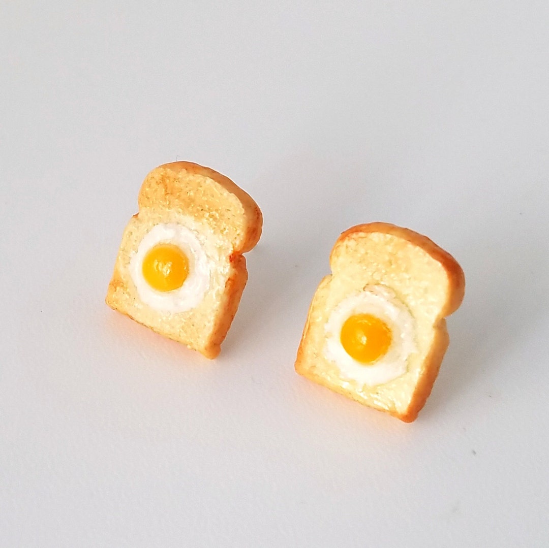 Miniature Food Earrings- Eggs on Toast - Food Earrings, Studd Earrings ...