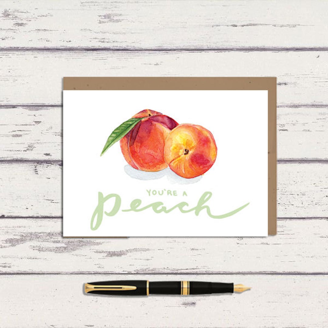 You're a Peach Pun 5 X 7 Watercolor Greeting Card/ A7 Card / Peach Art ...