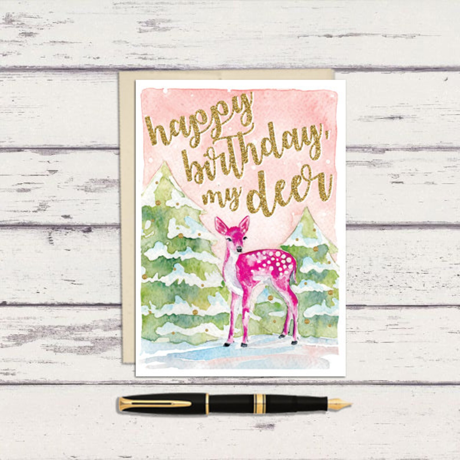 Happy Birthday Deer Greeting Card / Winter Birthday Card / 5 X - Etsy