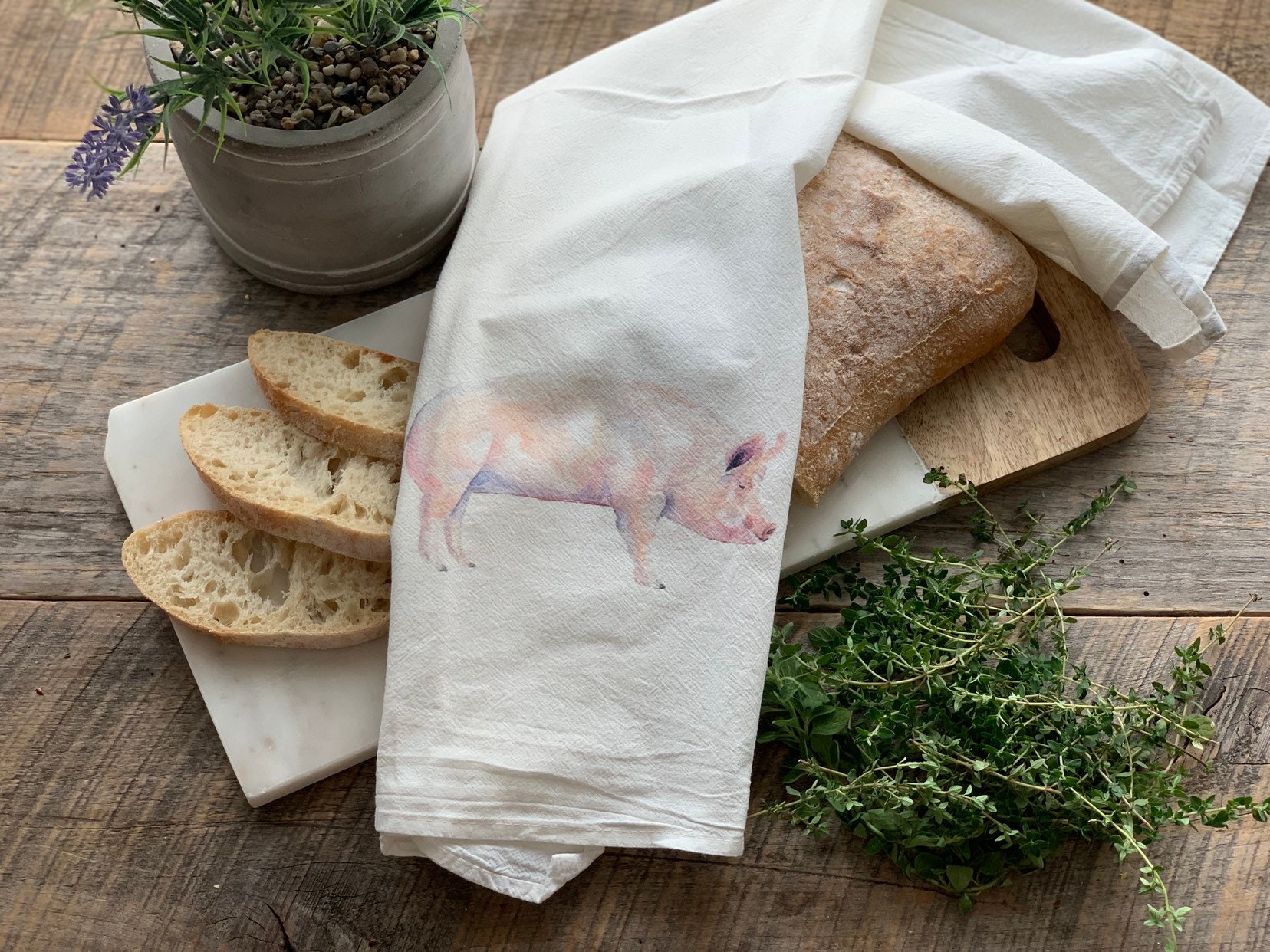 Pig Flour Sack Tea Towel / Flour Sack Towel / Farmhouse Decor / Tea ...