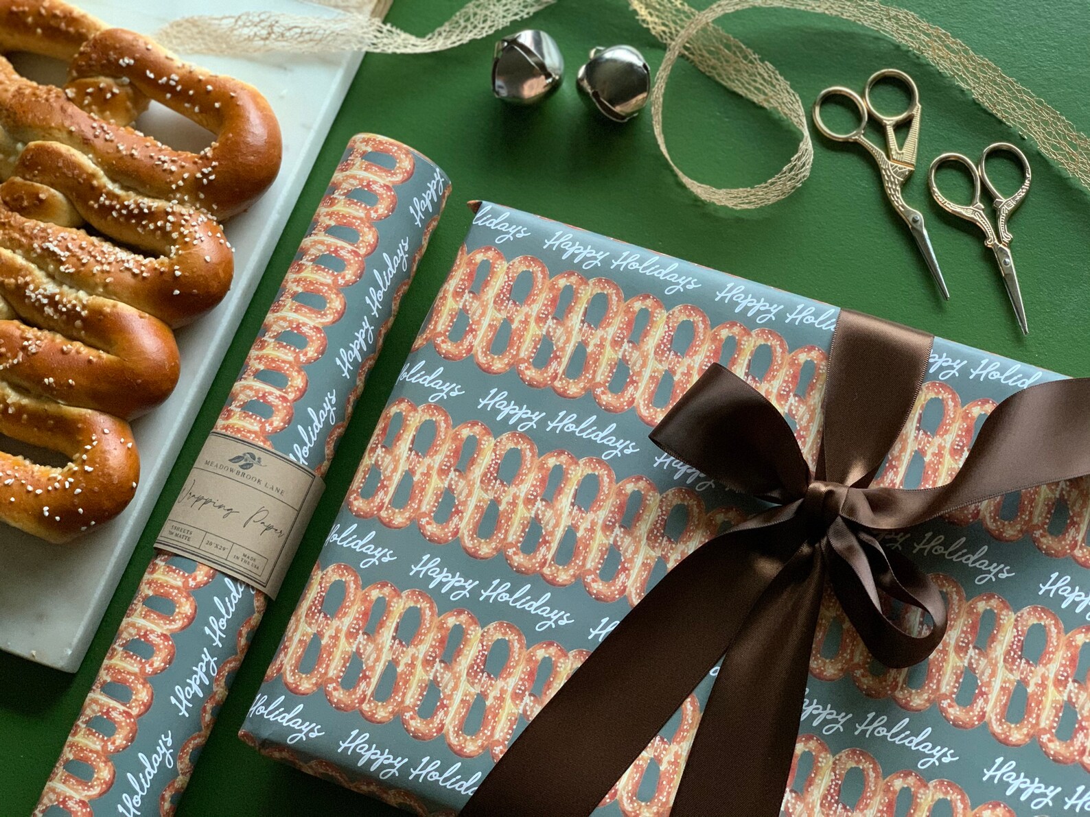 Happy Holidays Philadelphia Pretzel Wrapping Paper / Philadelphia ...