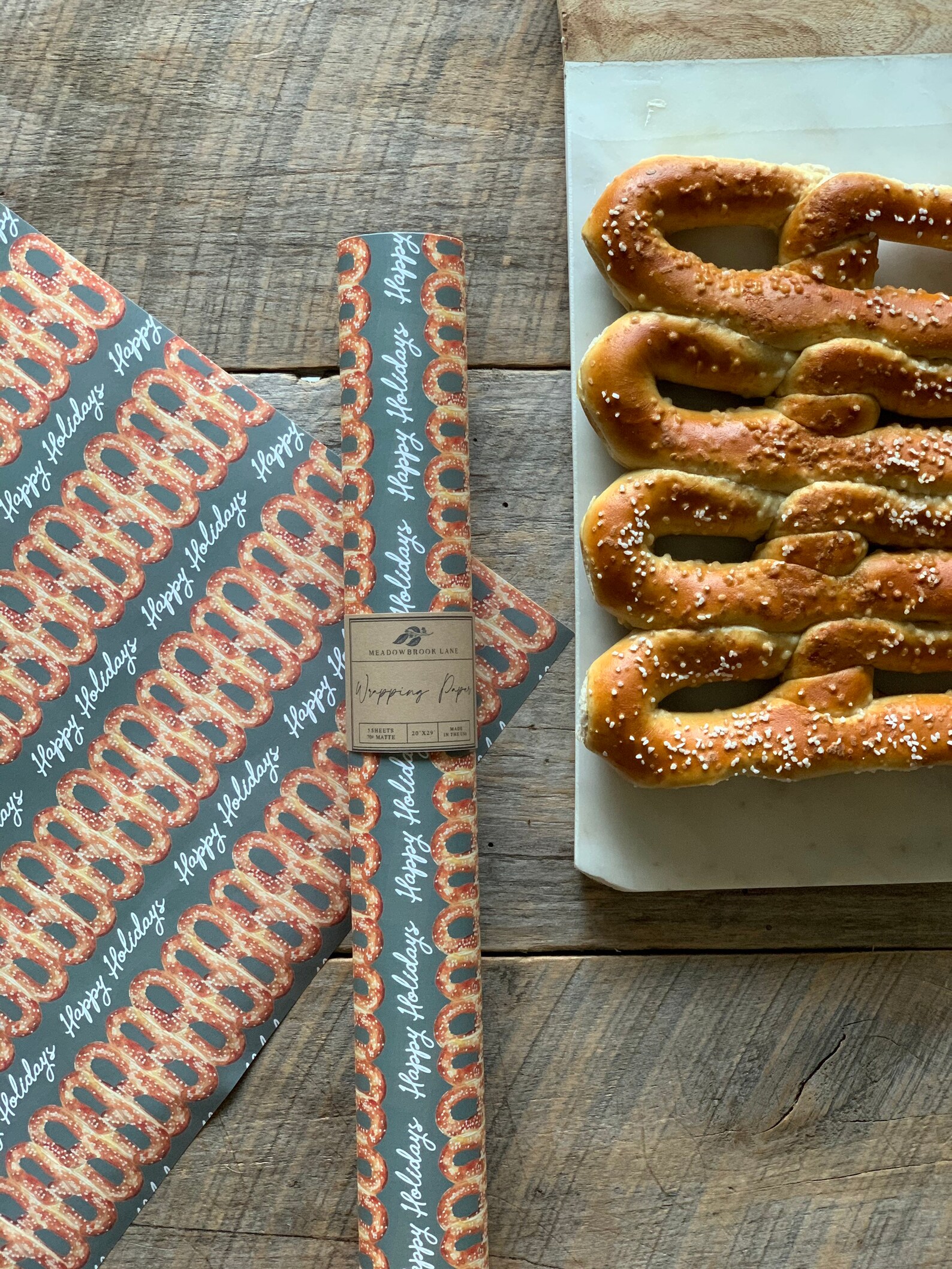 Happy Holidays Philadelphia Pretzel Wrapping Paper / Philadelphia ...
