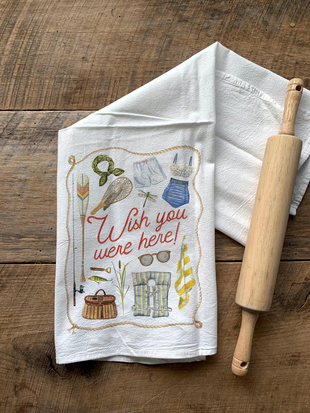 Wish You Were Here Lake Towel / Watercolor Kitchen Decor / Tea Towel ...