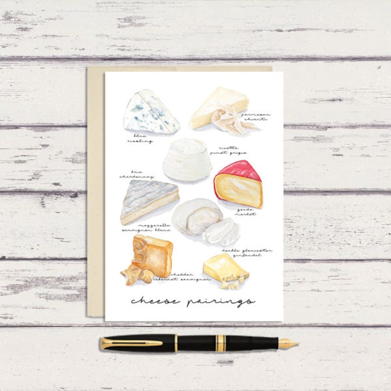 Wine and Cheese Card / 5 X 7 Watercolor Greeting Card/ A7 / Cheese ...