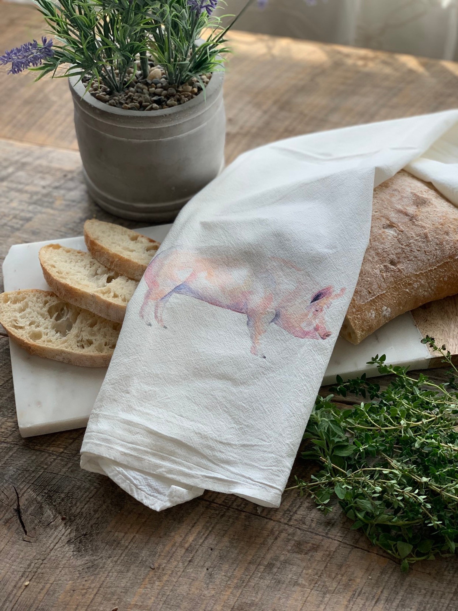 Pig Flour Sack Tea Towel / Flour Sack Towel / Farmhouse Decor / Tea ...
