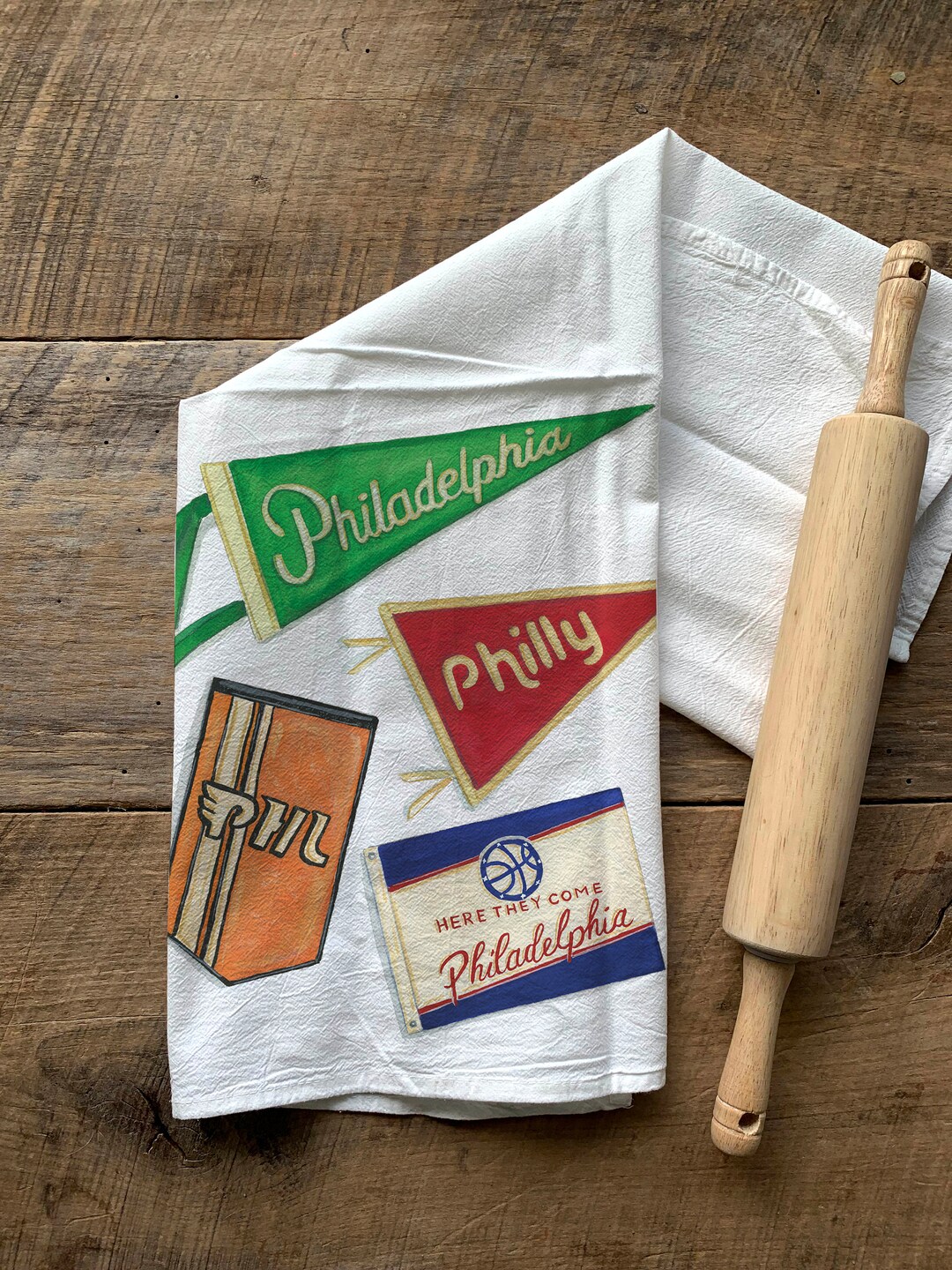 Philly Flags Flour Sack Tea Towel / Philadelphia / Watercolor / Kitchen ...
