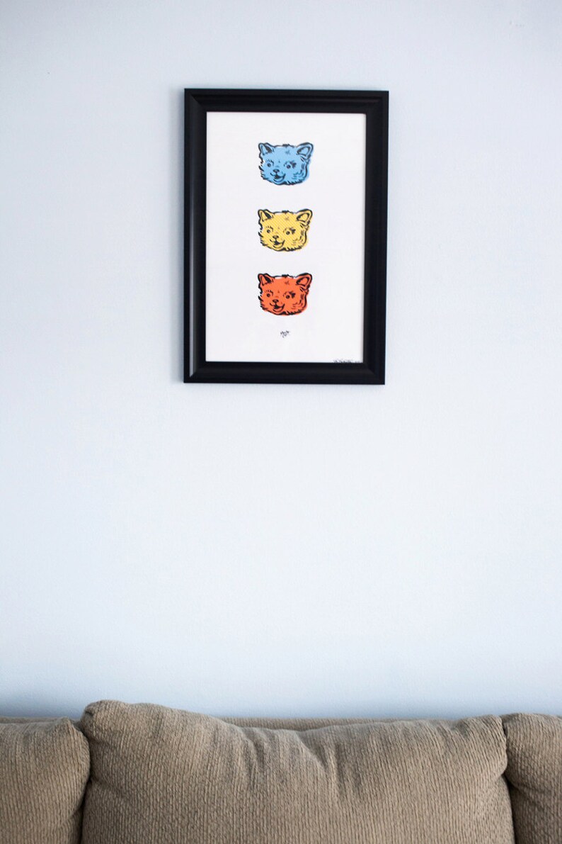 Kitschy Cat Art Poster: 11.5 X 17 Inches, High-quality Ink on Heavy ...