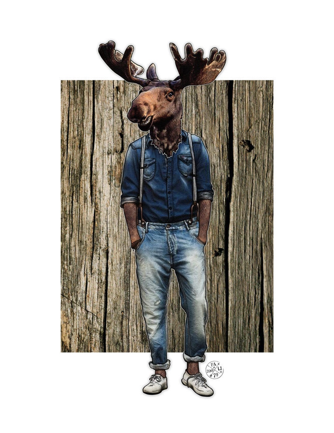 Logan the Silly Moose -- Humanimals Series -- Woodsman -- Art Print - Etsy