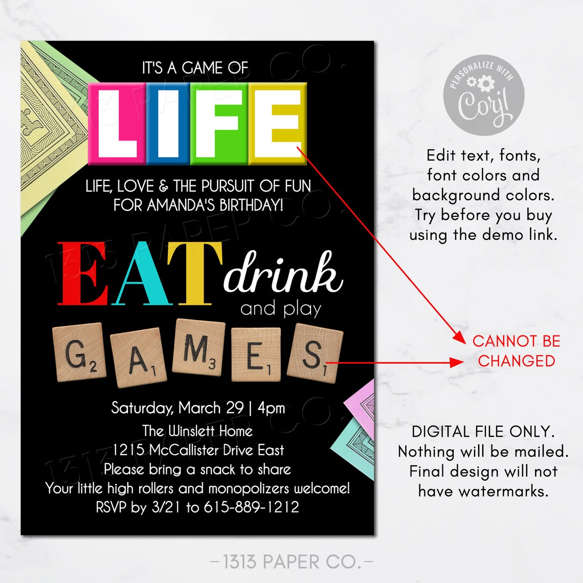 Editable Game Night Invitation, Game Night, Family Game Night, Couples ...