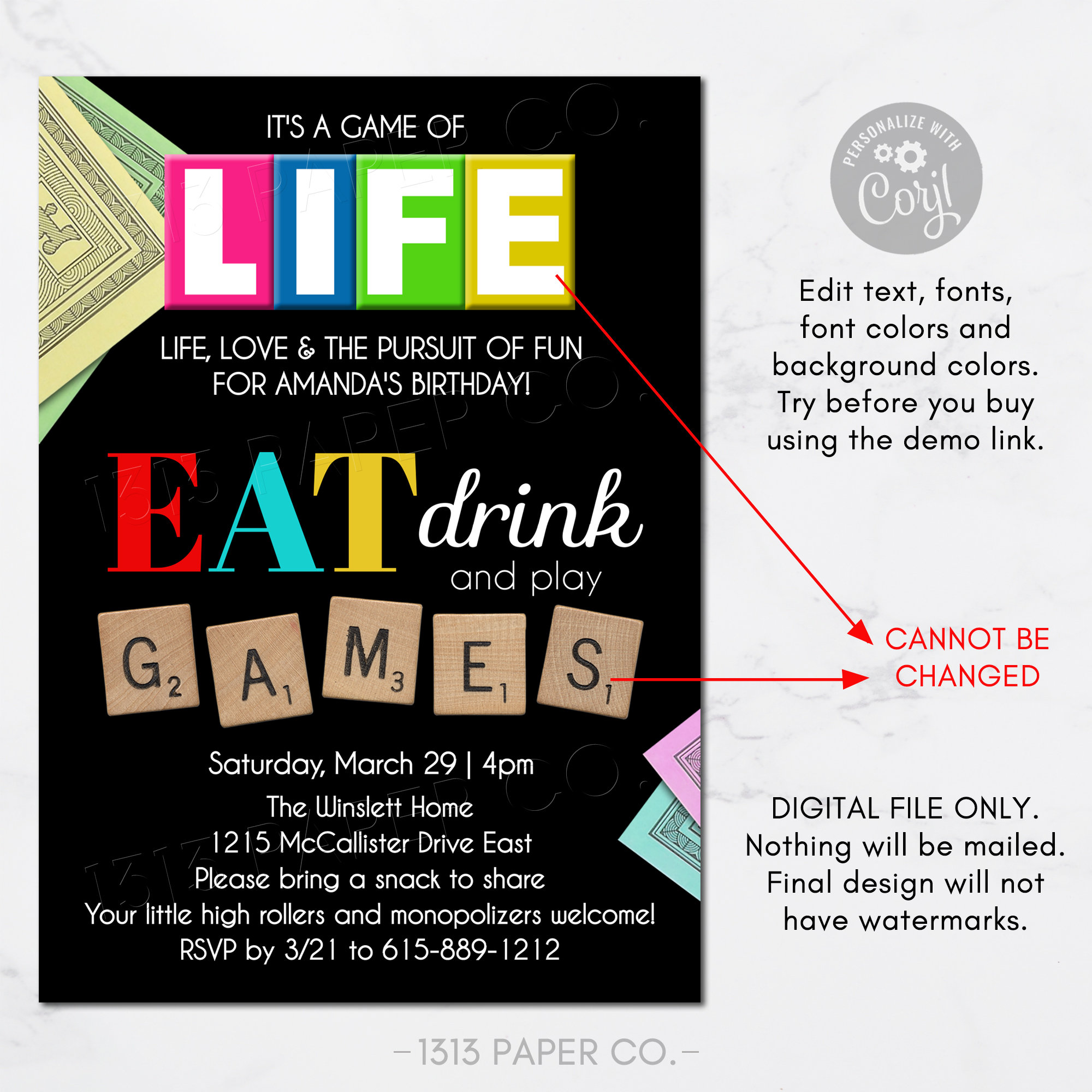 Editable Game Night Invitation, Game Night, Family Game Night, Couples ...
