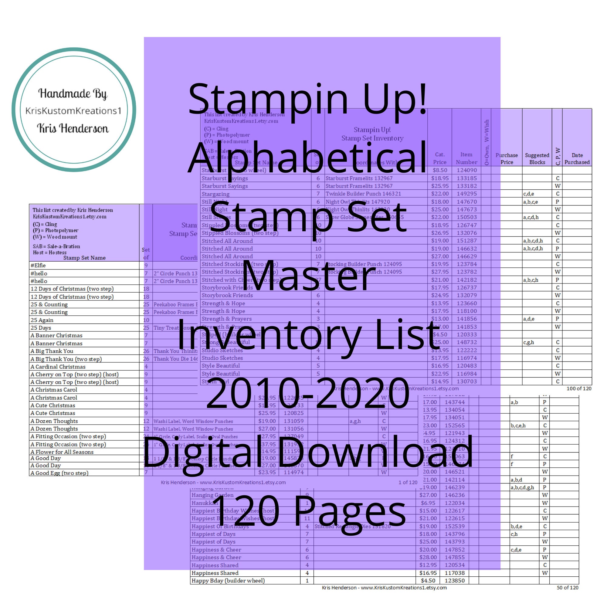 Download Stampin up 2010-2020 Alphabetical Master Stamp Set Tracking ...