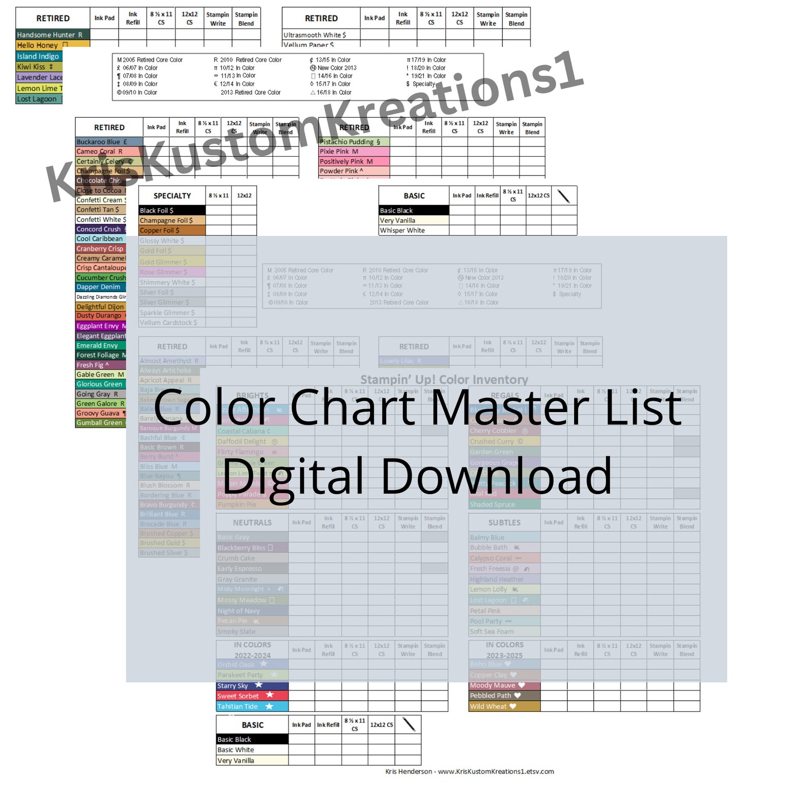 Download Stampin up Paper Cardstock Tool Color Chart Master Sheet ...