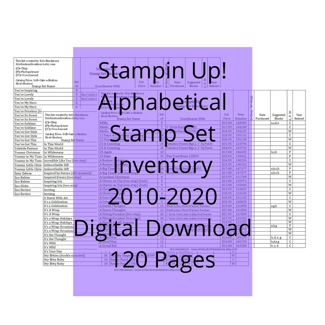 Download Stampin up 2010-2020 Alphabetical Stamp Set Tracking List ...