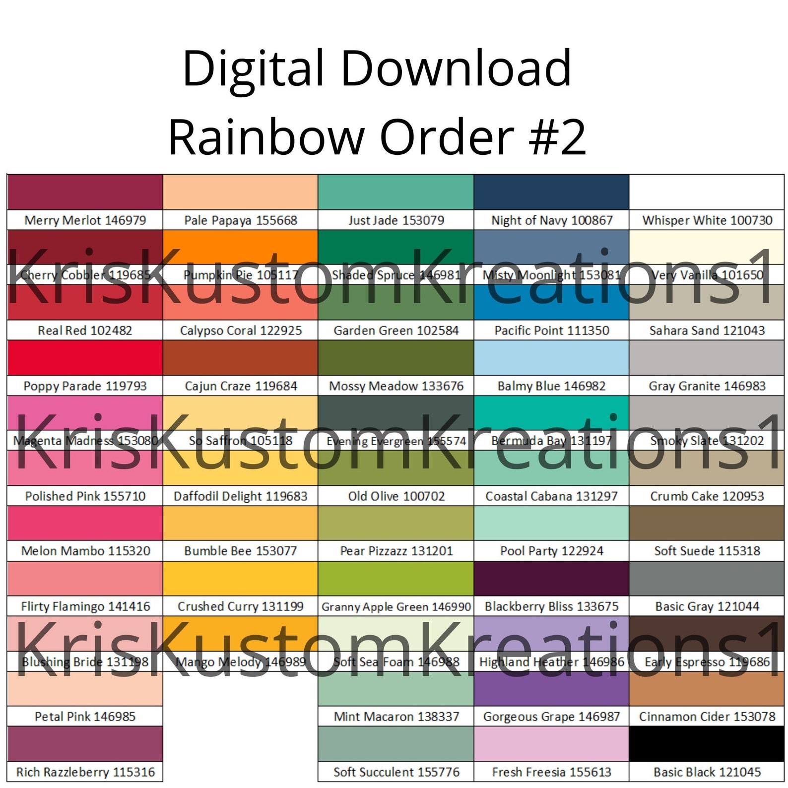 Stampin Up Rainbow Color Chart
