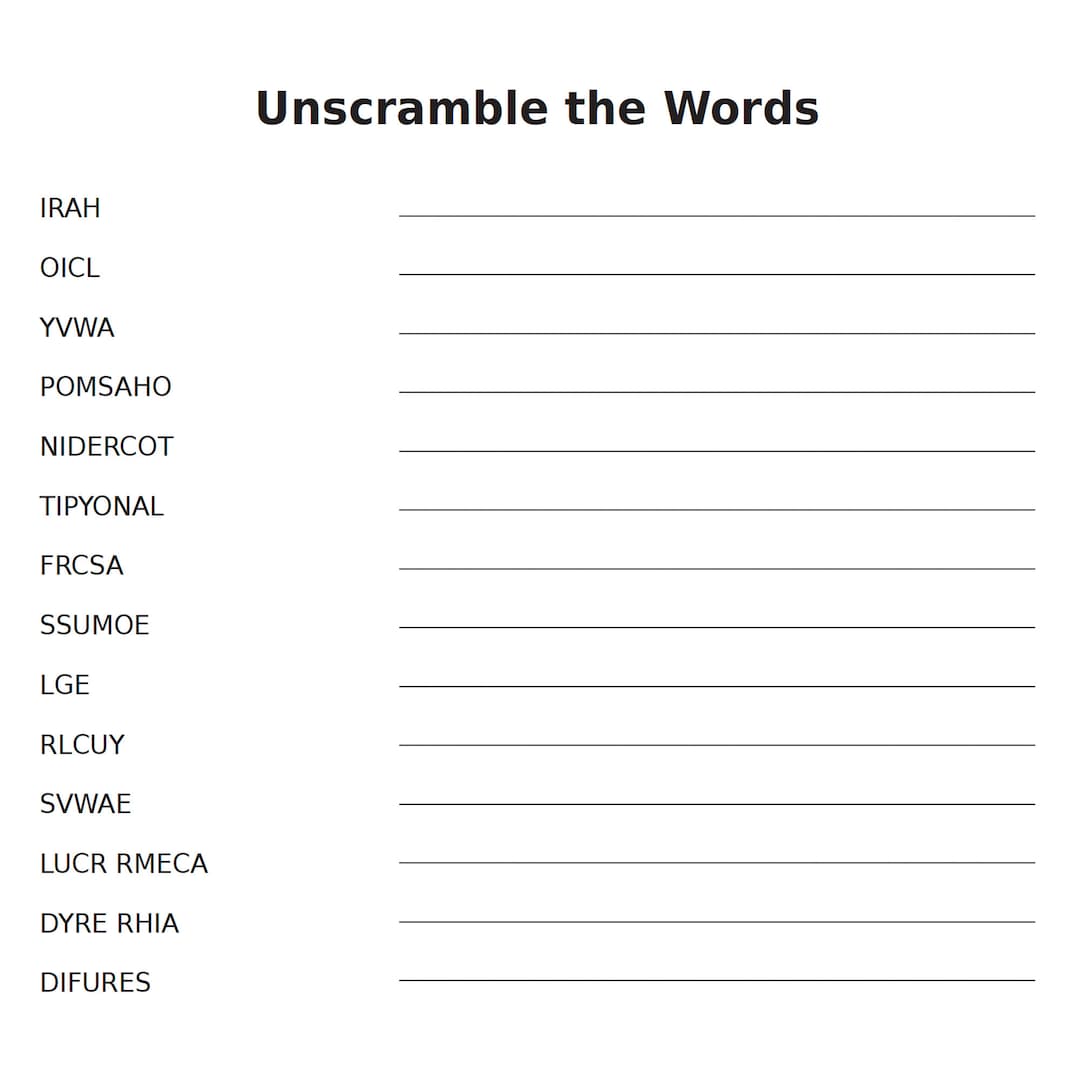 Printable Activity Unscramble the Words Page for Kids or Adults ...