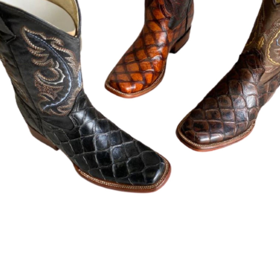 Men Genuine Cowhide Fish Print Cowboy Boots Handcrafted - Etsy Canada