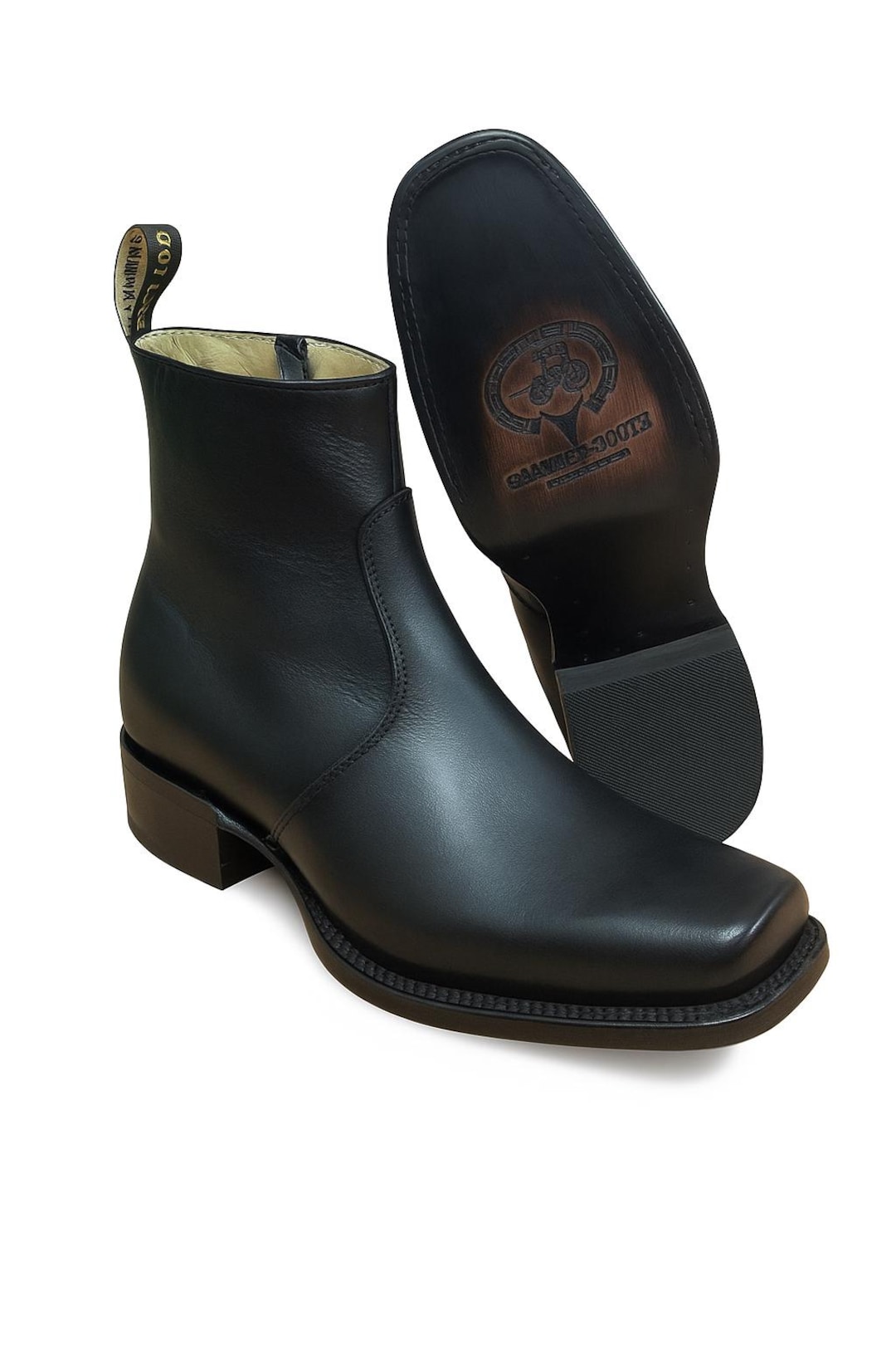 Men's Western Cowboy Square Toe Black Mexican Leather Ankle Boot With ...