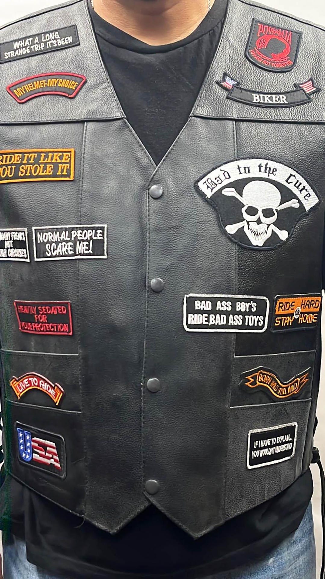 Men Genuine Leather Biker Patches Handcrafted Vest - Etsy