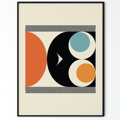 Mid Century Modern Abstract Wall Art Print Orange Pink Black Etsy