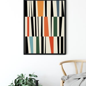 SET OF 2 Mid Century Modern Abstract Wall Art Print, Blue Green Orange ...