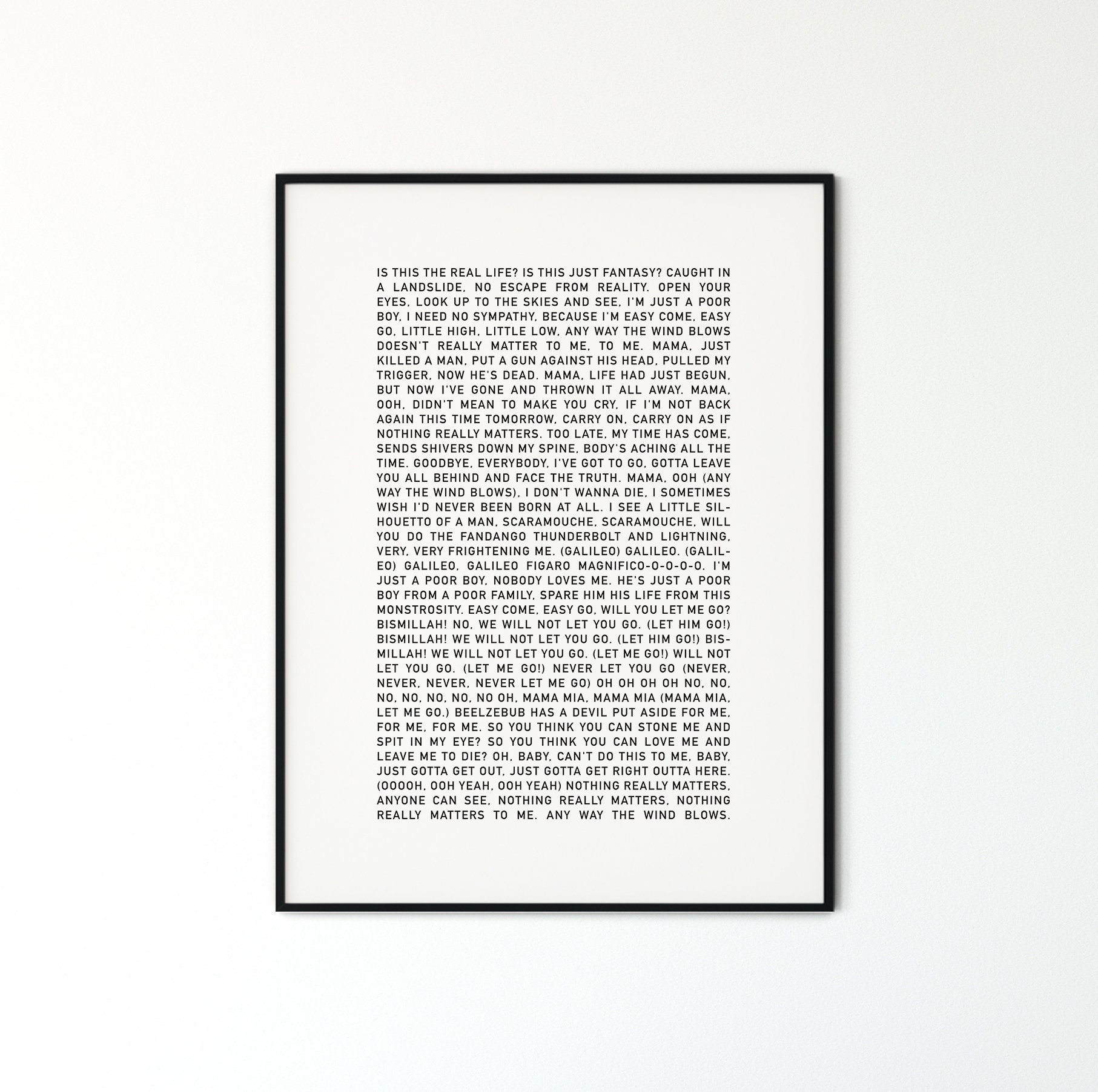 Bohemian Rhapsody Lyrics Printable Art Living Room Art | Etsy