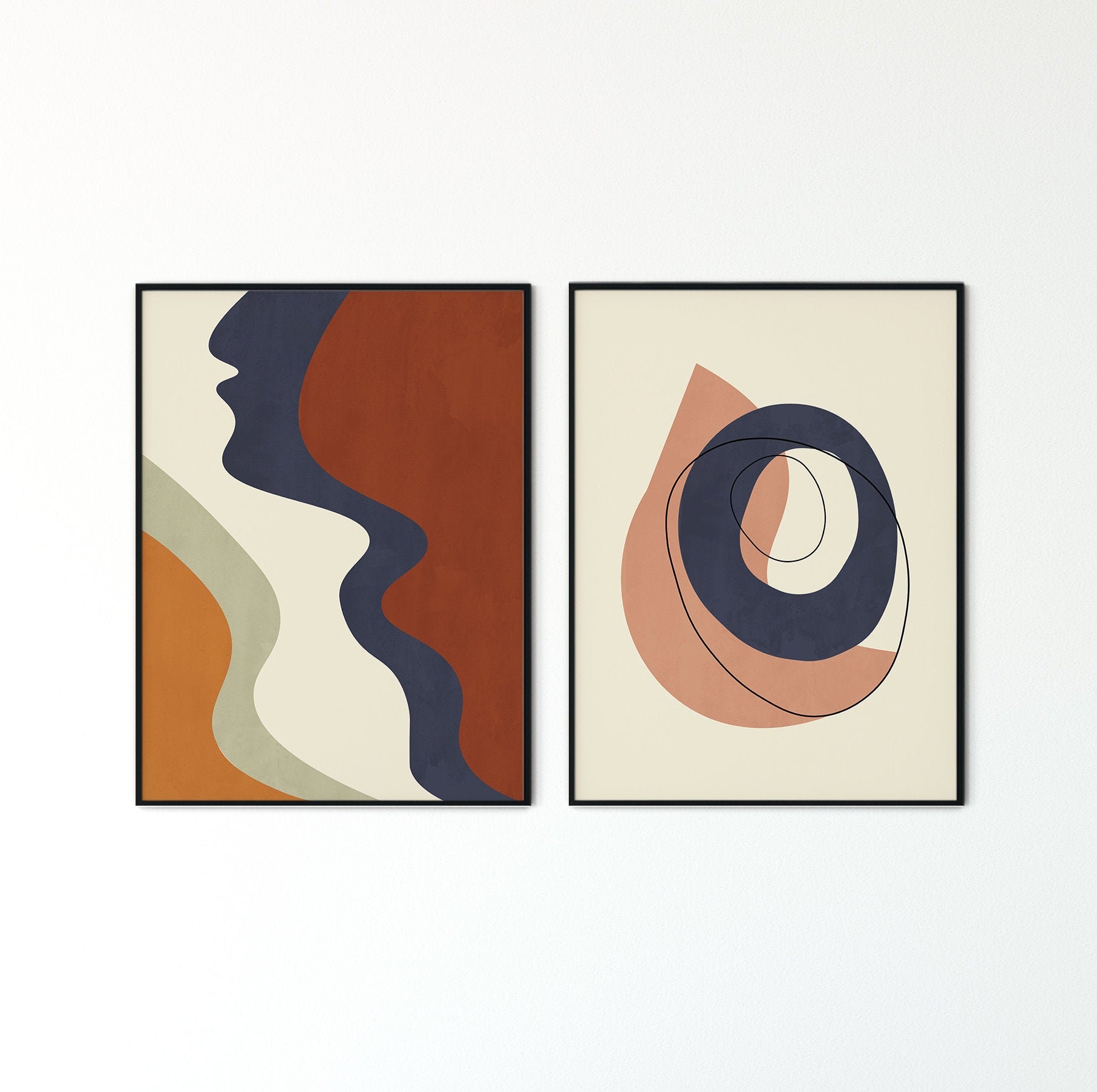 SET OF 2 Modern Retro Abstract Wall Art Print Terracotta | Etsy
