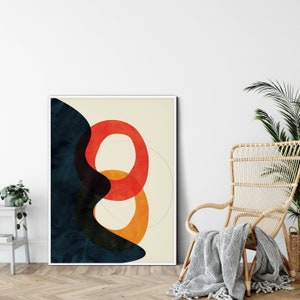 Mid Century Modern Orange Red Navy Blue Abstract Wall Art - Etsy