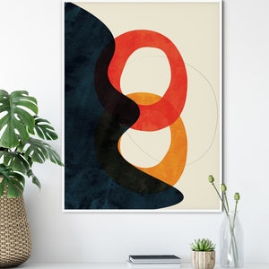Mid Century Modern Orange Red Navy Blue Abstract Wall Art - Etsy
