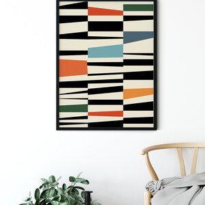 SET OF 2 Mid Century Modern Abstract Wall Art Print, Blue Green Orange ...
