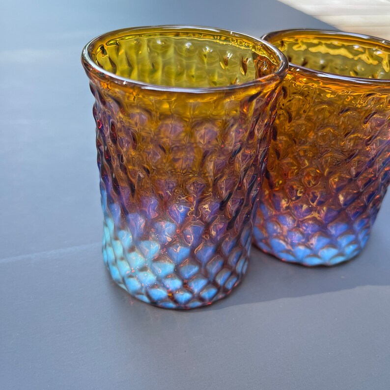 Amber & Silver Glass Cup Set - Etsy