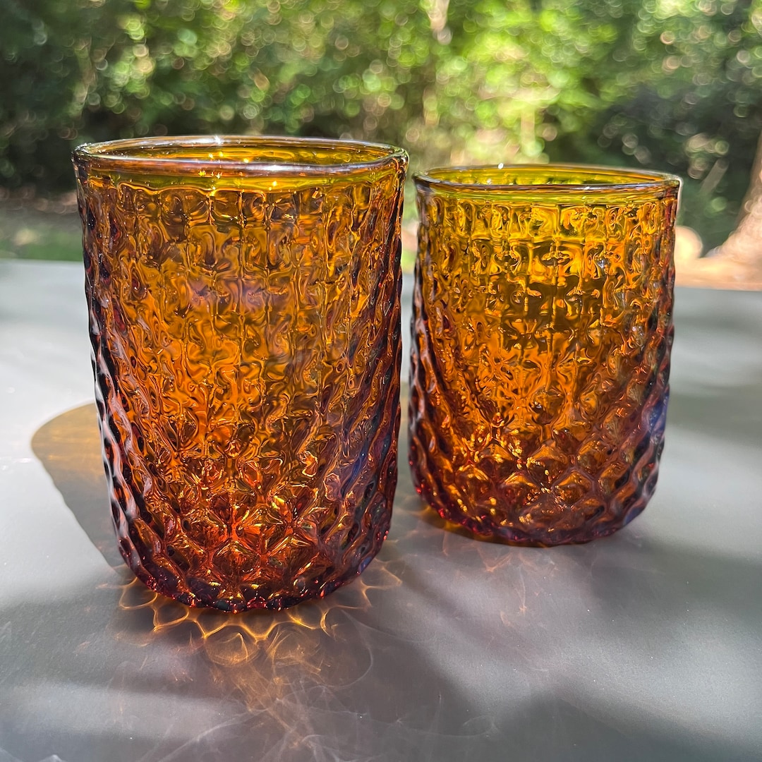 Amber & Silver Glass Cup Set - Etsy