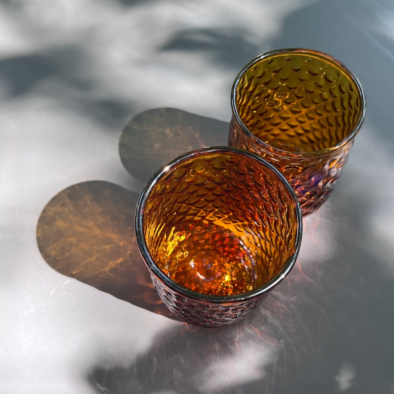 Amber & Silver Glass Cup Set - Etsy
