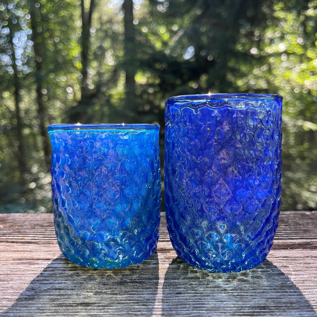 Cobalt & Silver Fumed Glass Set - Etsy