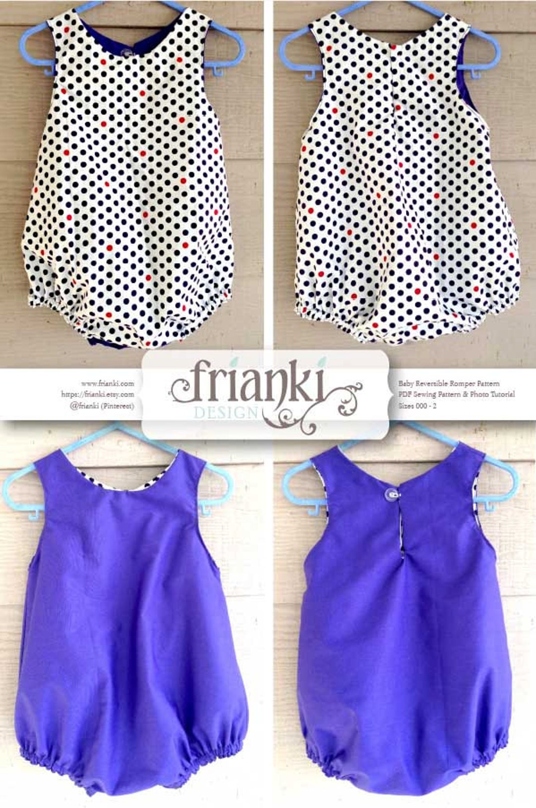 Baby Reversible Romper - PDF Sewing Pattern and Photo Tutorial - Sizes ...
